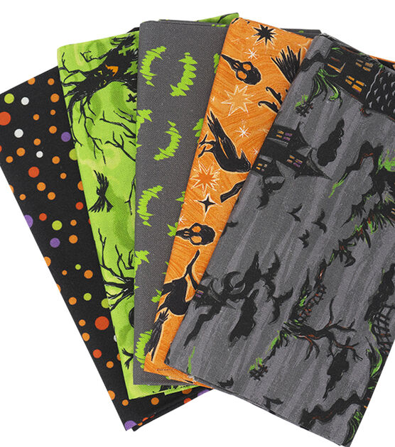 Singer 18 X 21 Witch And Bat Halloween Cotton Fabric Quarter Bundle 5pc
