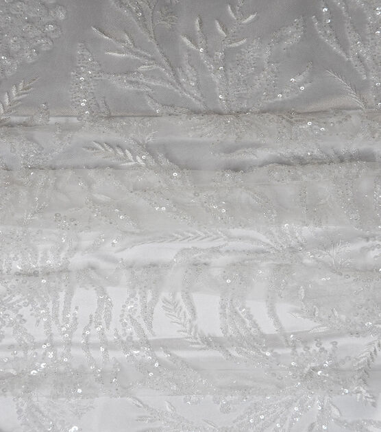 White Sequin Beaded Vines Mesh Fabric Joann
