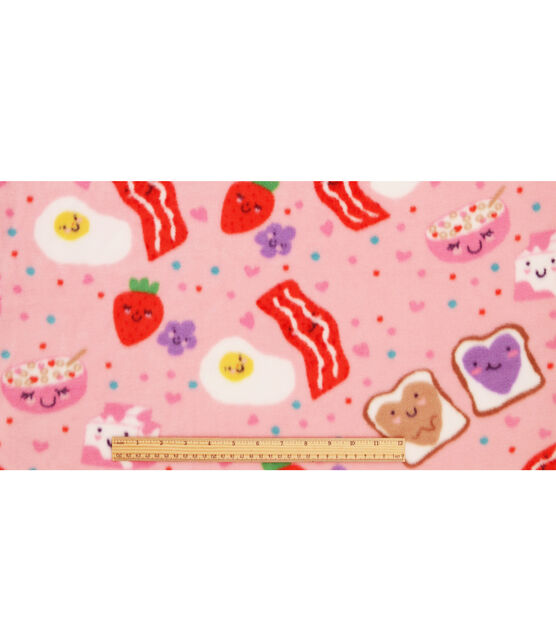 Breakfast Foods On Pink Anti Pill Plush Fleece Fabric By Pop Joann