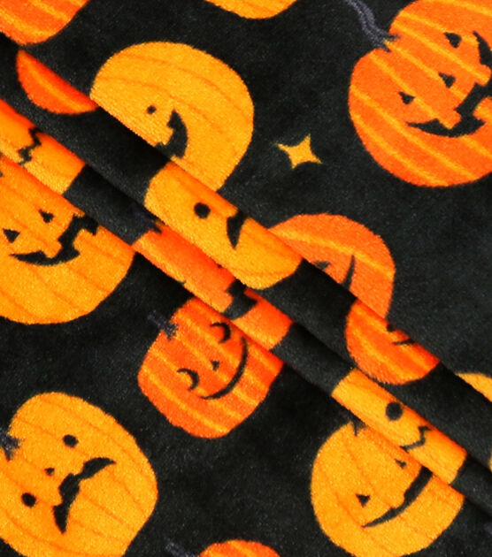 Orange Jack O Lantern Faces Sew Lush Fleece Fabric By Pop Joann