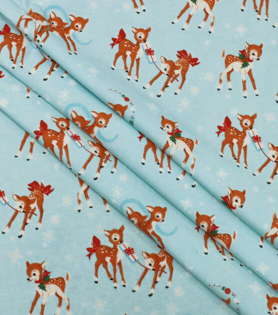 Reindeer And Snowflakes On Blue Super Snuggle Christmas Flannel Fabric
