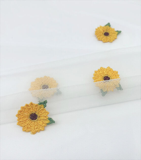 Embroidered Sunflowers On White Mesh Fabric By Sew Sweet Joann