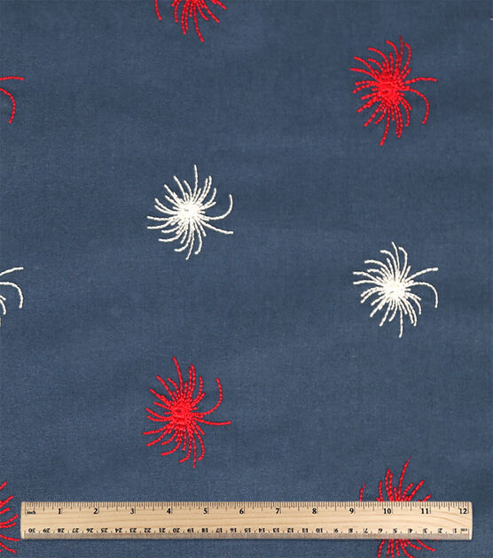 Blue Embroidered Firework Patriotic Cotton Fabric Joann
