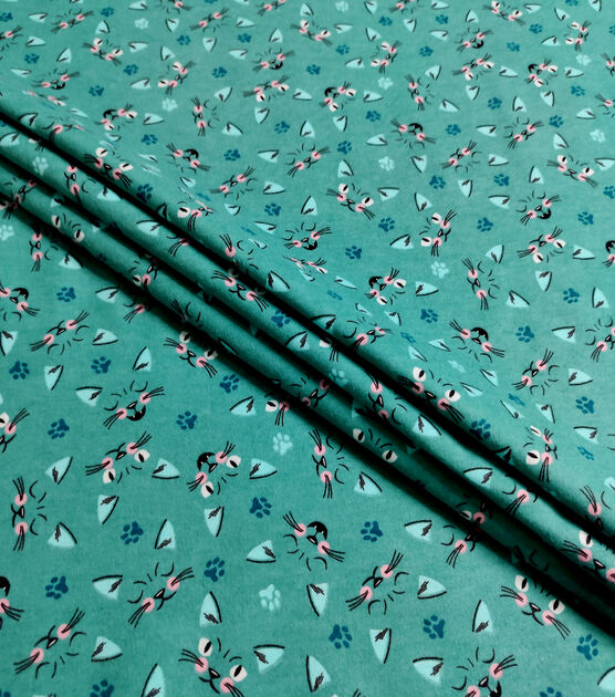 Cat Faces On Teal Super Snuggle Flannel Fabric Joann