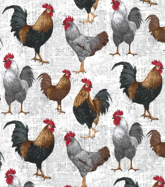 Novelty Cotton Fabric Farm Chickens On Newspaper Joann