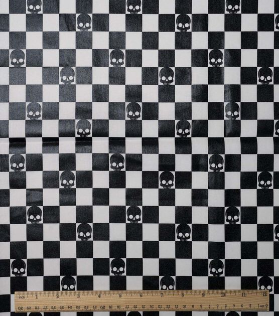 Black And White Checks With Skulls Halloween Foil Cotton Fabric Joann