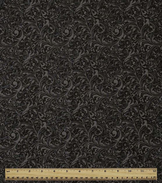 Elegant Scrolls On Black Foil Cotton Fabric By Keepsake Calico Joann