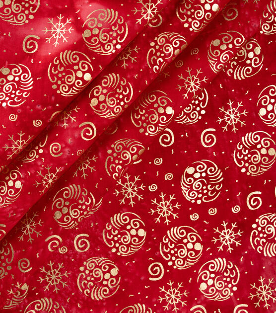 Metallic Ornaments And Snowflakes On Red Christmas Cotton Fabric Joann