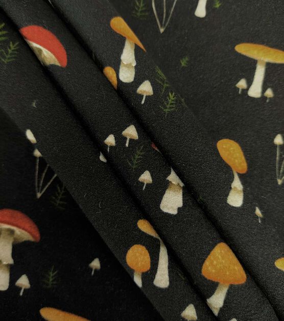 Mushrooms On Black Double Brush Jersey Knit Fabric Joann