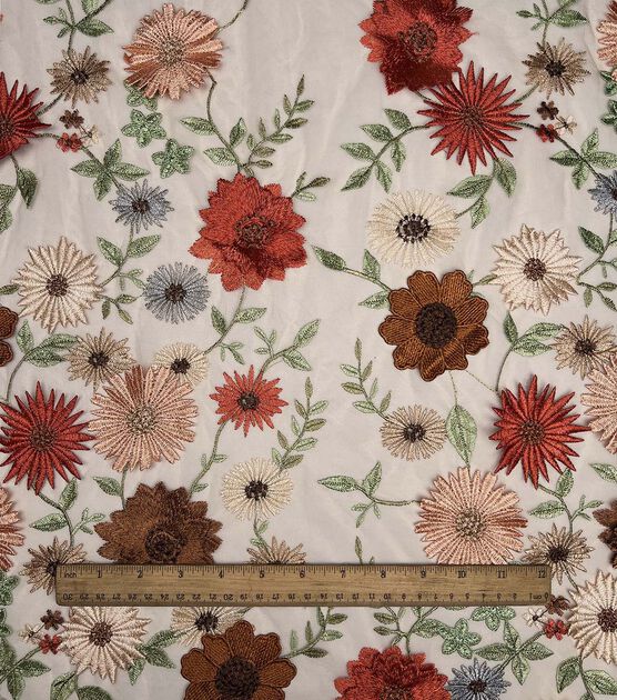 Floral Print On Cream 3d Embroidered Mesh Fabric Joann