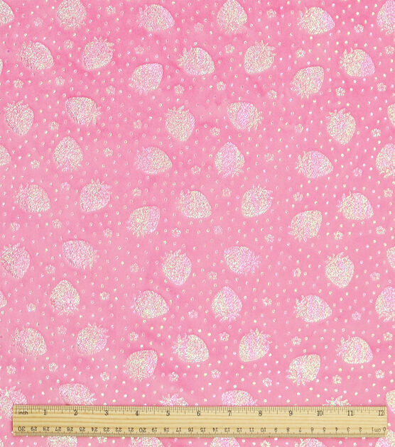 Foil Summer Strawberries On Pink Pure Plush Fleece Fabric Joann