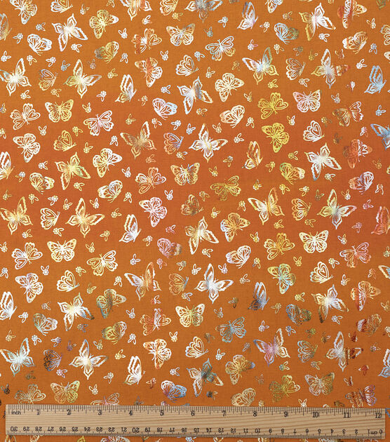 Foil Butterflies On Orange Quilt Cotton Fabric By Keepsake Calico Joann