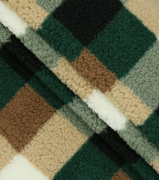 Brown And Dark Green Checks Sherpa Fabric Joann