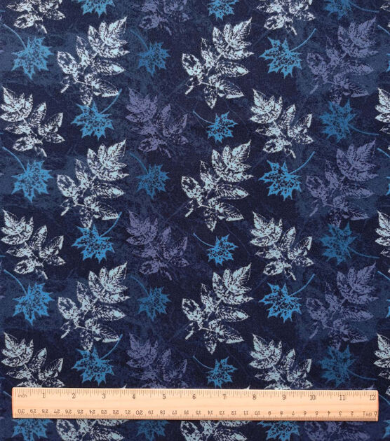 Blue Textured Leaves Luxe Flannel Fabric Joann