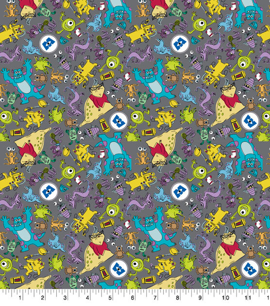 Monsters Inc Icons On Gray Cotton Fabric Joann
