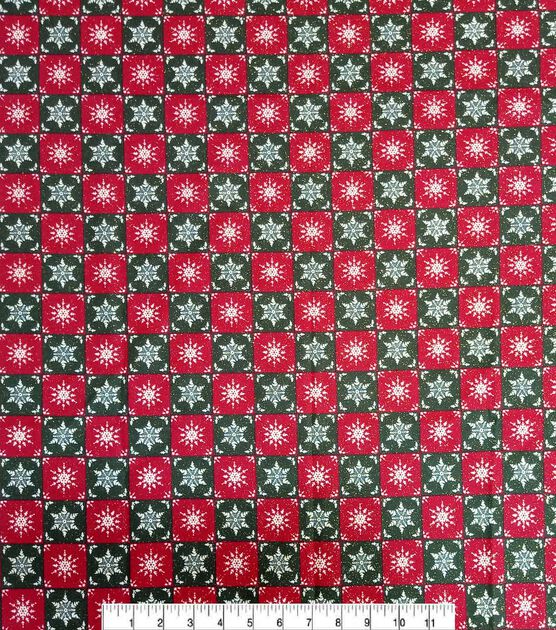 Snowflakes On Glitter Green And Red Checks Christmas Cotton Fabric Joann
