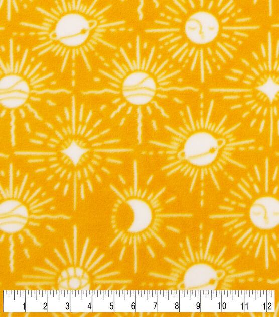 Moon Icons On Yellow Anti Pill Fleece Fabric Joann