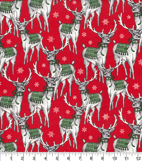 Holiday Reindeer Red Cotton Fabric Joann