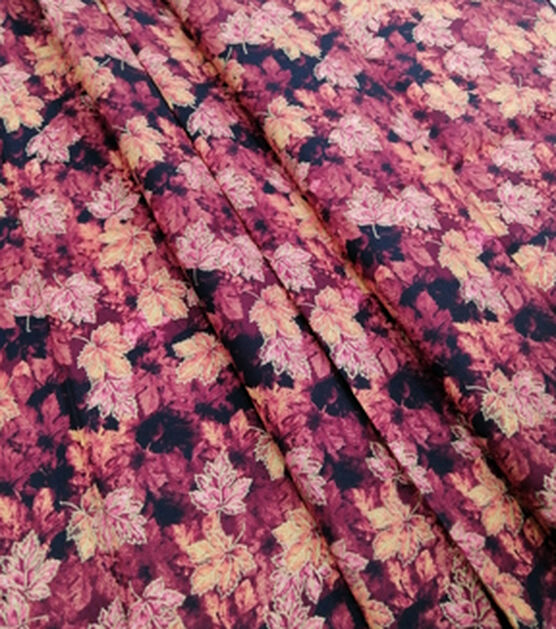 Maroon Metallic Leaves Blender Cotton Fabric Joann South Korea