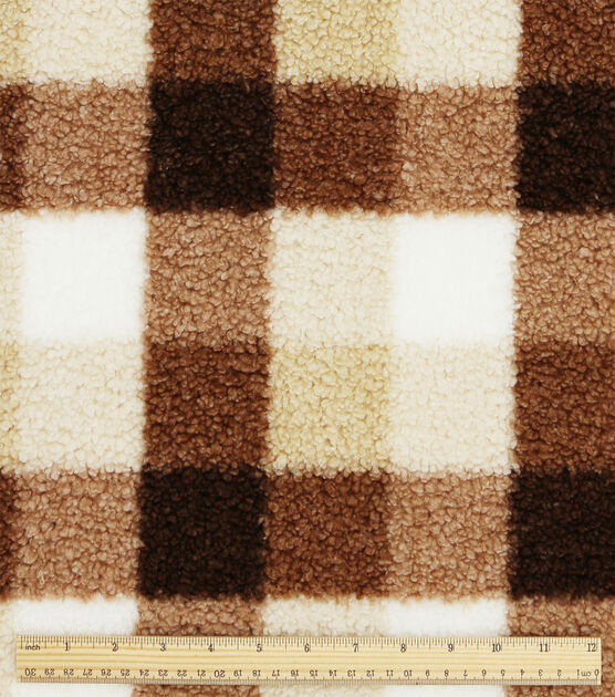 Brown Plaid Printed Teddy Fur Sherpa Fabric Joann