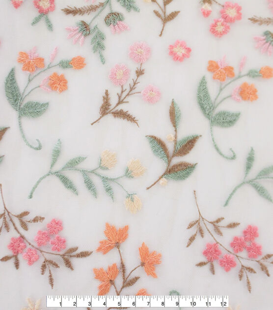 Wild Flower On White Scallop Edge Embellished Mesh Fabric By Sew Sweet