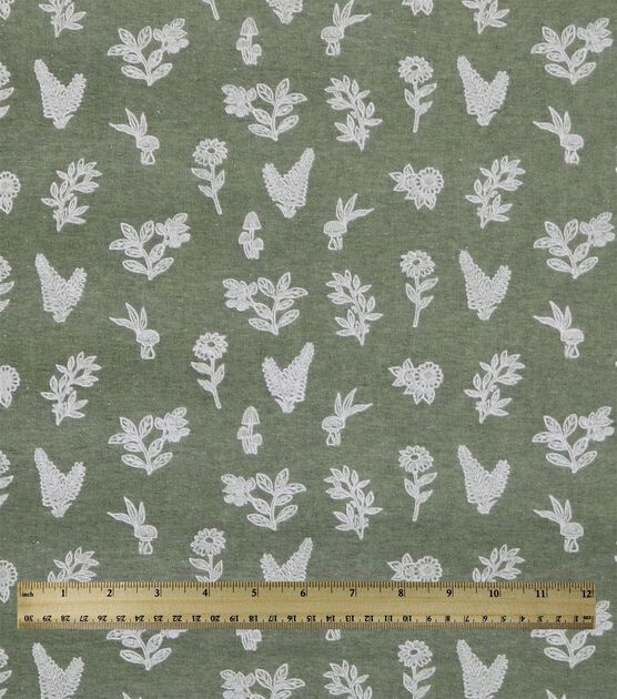 Floral And Mushrooms On Forest Green Nursery Flannel Fabric Joann