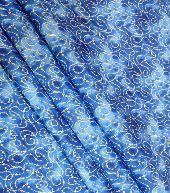 Dots And Stars On Blue Quilt Metallic Cotton Fabric By Keepsake Calico