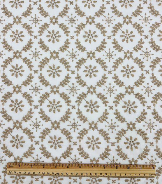 White And Beige Embroidered Jersey Knit Fabric Joann