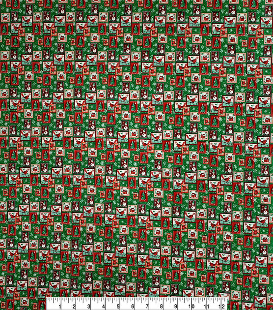 Mail Stamp Cardinals On Green Christmas Cotton Fabric Joann
