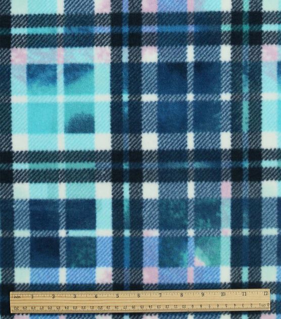 Blue Watercolor Tartan Plaid Luxe Fleece Fabric Joann
