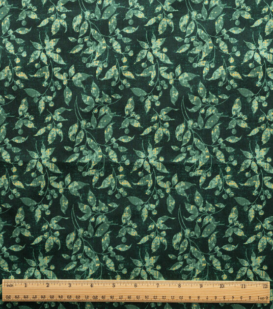 Winter Berry Foliage Green Quilt Foil Cotton Fabric By Keepsake Calico