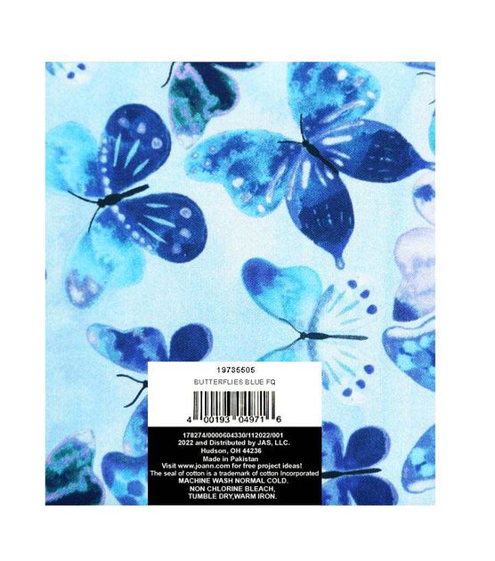 18 X 21 Blue Butterflies Cotton Fabric Quarter 1pc By Keepsake Calico