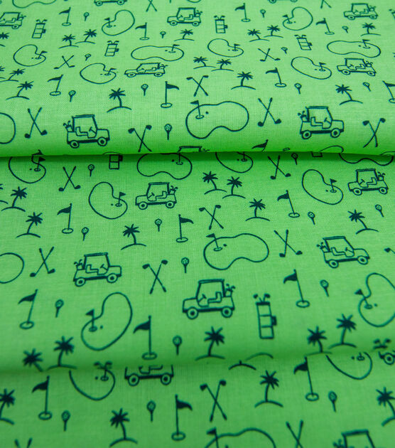 Golf Icons On Green Novelty Cotton Fabric Joann