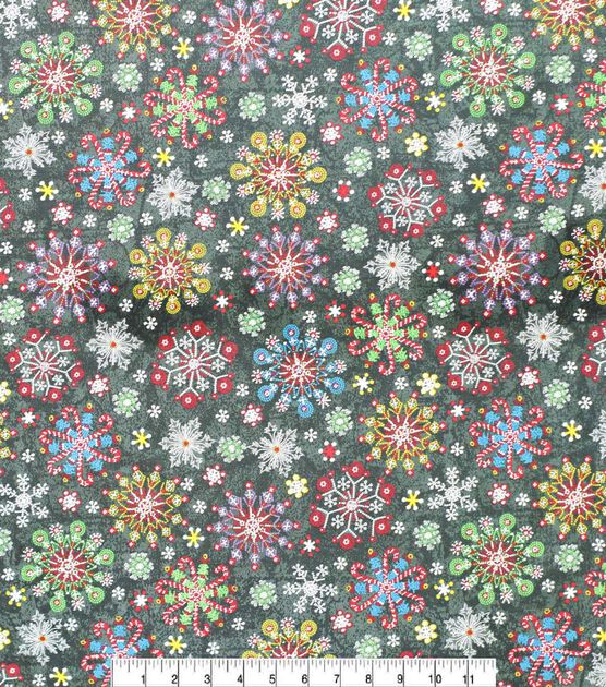 Multicolor Detailed Snowflakes Christmas Metallic Cotton Fabric Joann