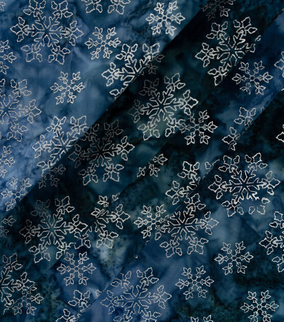 Snowflakes On Blue Christmas Metallic Cotton Fabric Joann