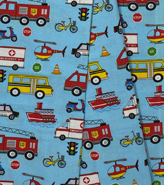 Transportation Vehicles On Blue Novelty Cotton Fabric Joann