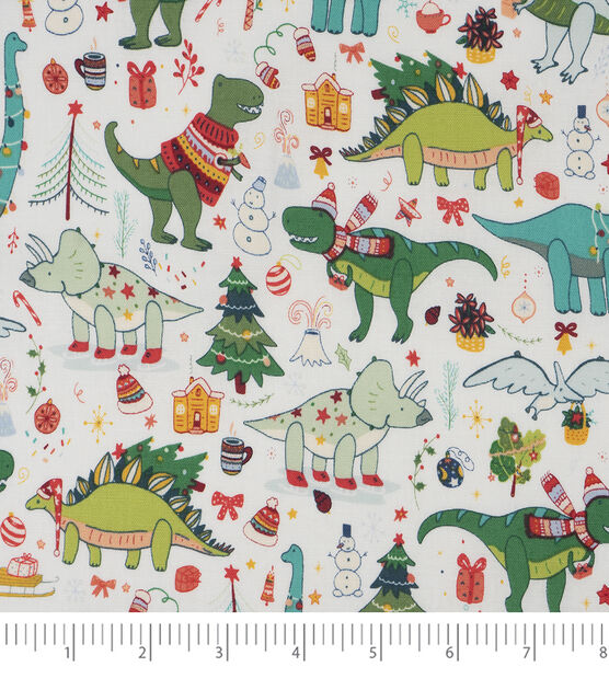Singer 18 X 21 Festive Dinosaur Christmas Cotton Fabric Quarter 1pc
