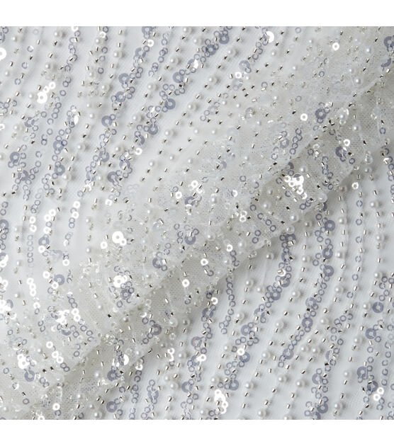 Badgley Mischka White Beaded Sequin Mesh Fabric Joann