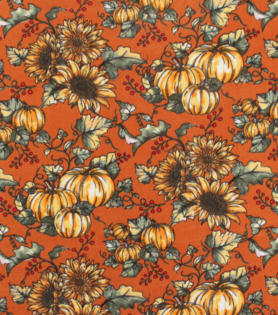 Pumpkins And Sunflowers On Orange Anti Pill Fleece Fabric Joann