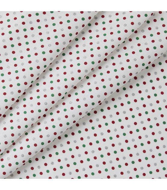 Green And Dots On White Christmas Glitter Cotton Fabric Joann