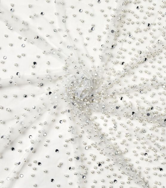 Badgley Mischka White Cascading Pearls Mesh Fabric Joann