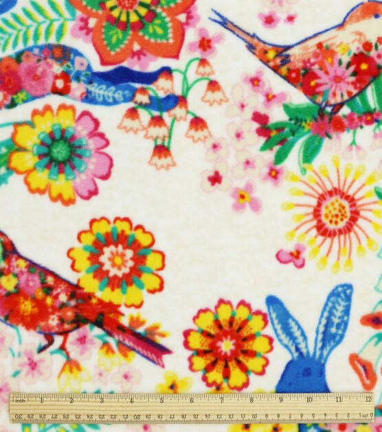 Multicolor Birds And Floral Luxe Fleece Fabric Joann