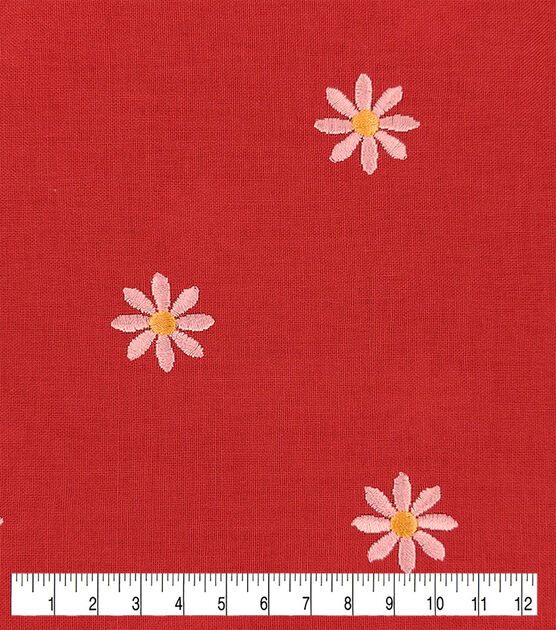 Daisy Embroideries On Red Quilt Cotton Fabric By Keepsake Calico Joann