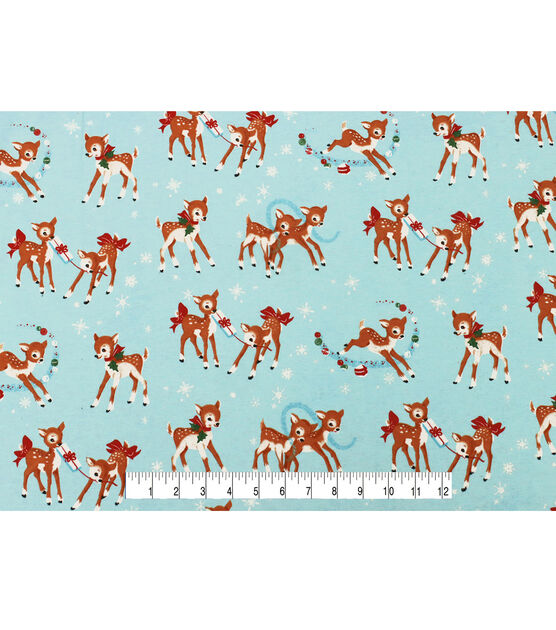 Reindeer And Snowflakes On Blue Super Snuggle Christmas Flannel Fabric