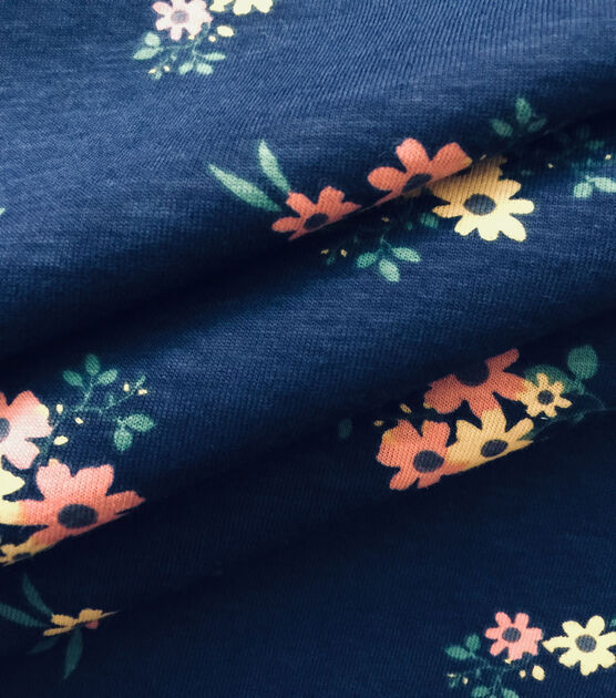 Floral On Blue Jersey Knit Fabric By Pop Joann