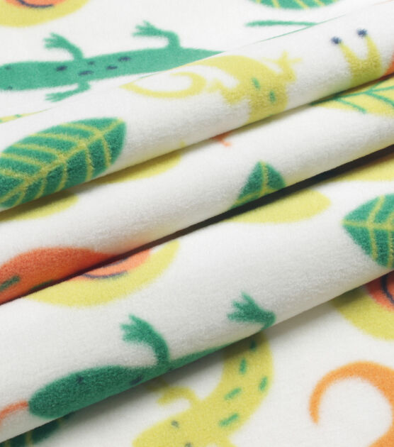 Multicolor Reptiles On White Anti Pill Fleece Fabric By Pop Joann