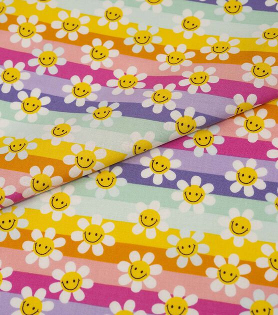 Yellow Modern Daisies On Stripes Quilt Cotton Fabric By Keepsake Calico