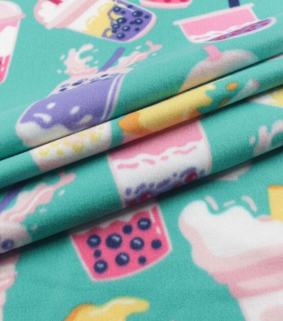 Bubble Tea On Teal Blizzard Fleece Fabric Joann