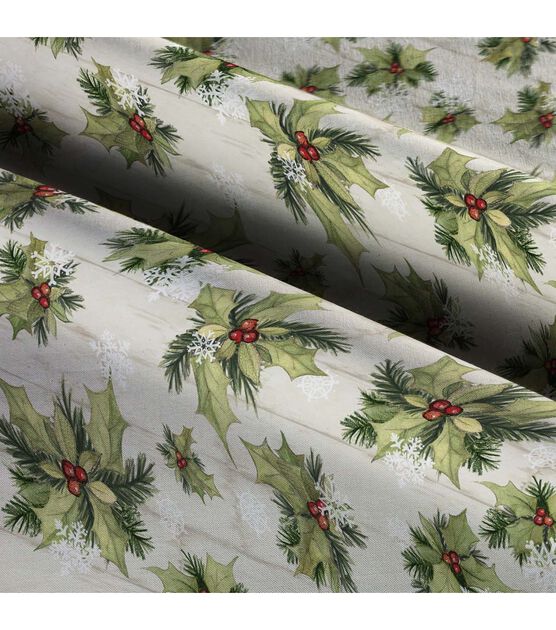 Green Holly And Snowflakes On Wood Christmas Cotton Fabric Joann