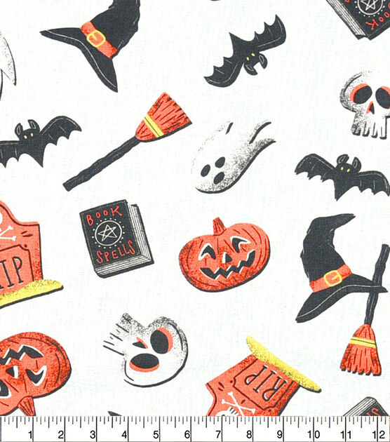 Vintage Halloween Icons On White Cotton Fabric Joann